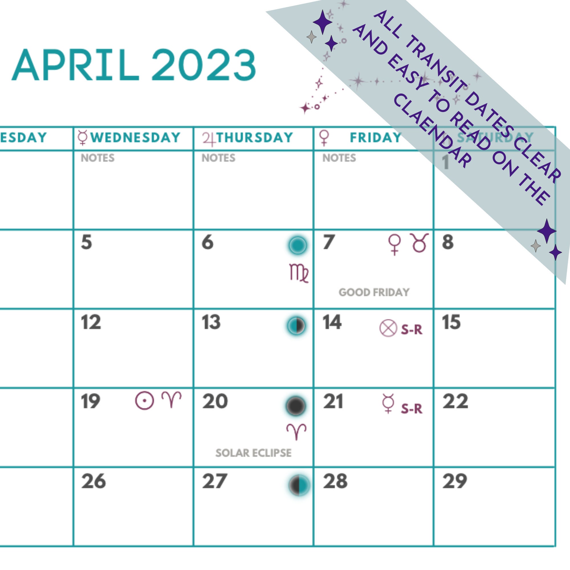 Digital PDF 2023-2024 Astrology Transit Calendar - Etsy