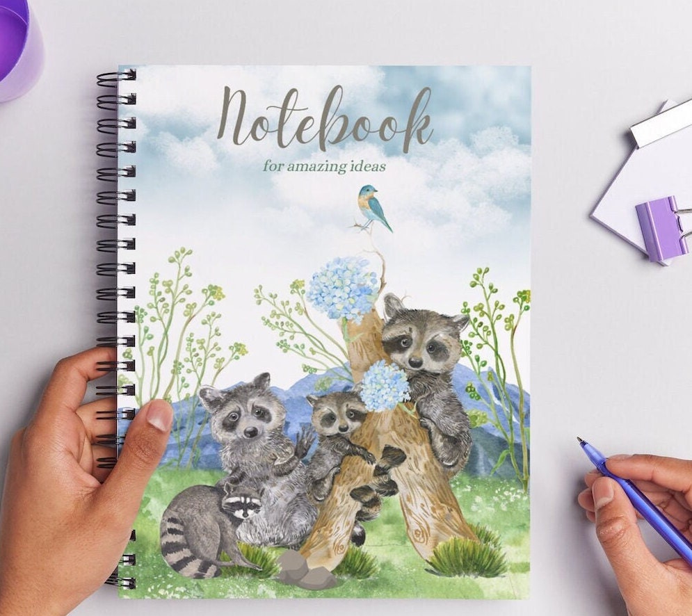Raccoon Family Garden Journal Spiral Notebook Ruled Line, Cute Forest ...
