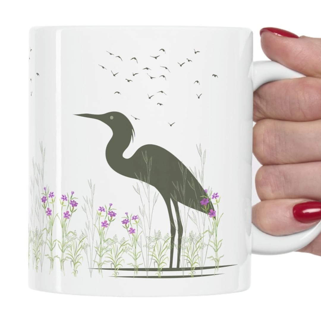 Floral Wildlife Botanical Ceramic Mug 11oz. Modern Wildflower Bird ...