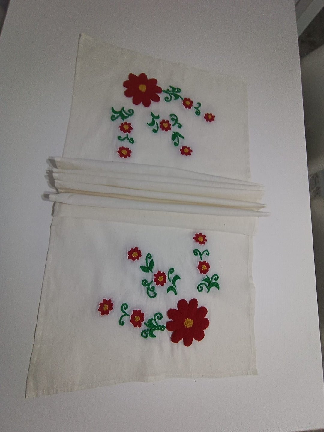 Red Flower Embroidered Punch Runner/punch Runner/punch Handcrafted - Etsy