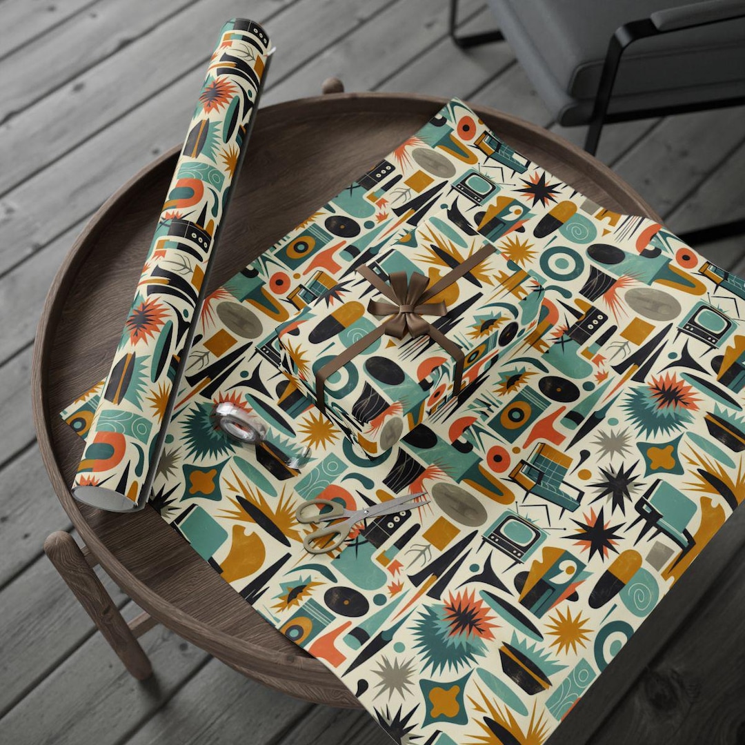 Mid Century Modern Wrapping Paper, Atomic Era Abstract Art, 90gsm Paper ...