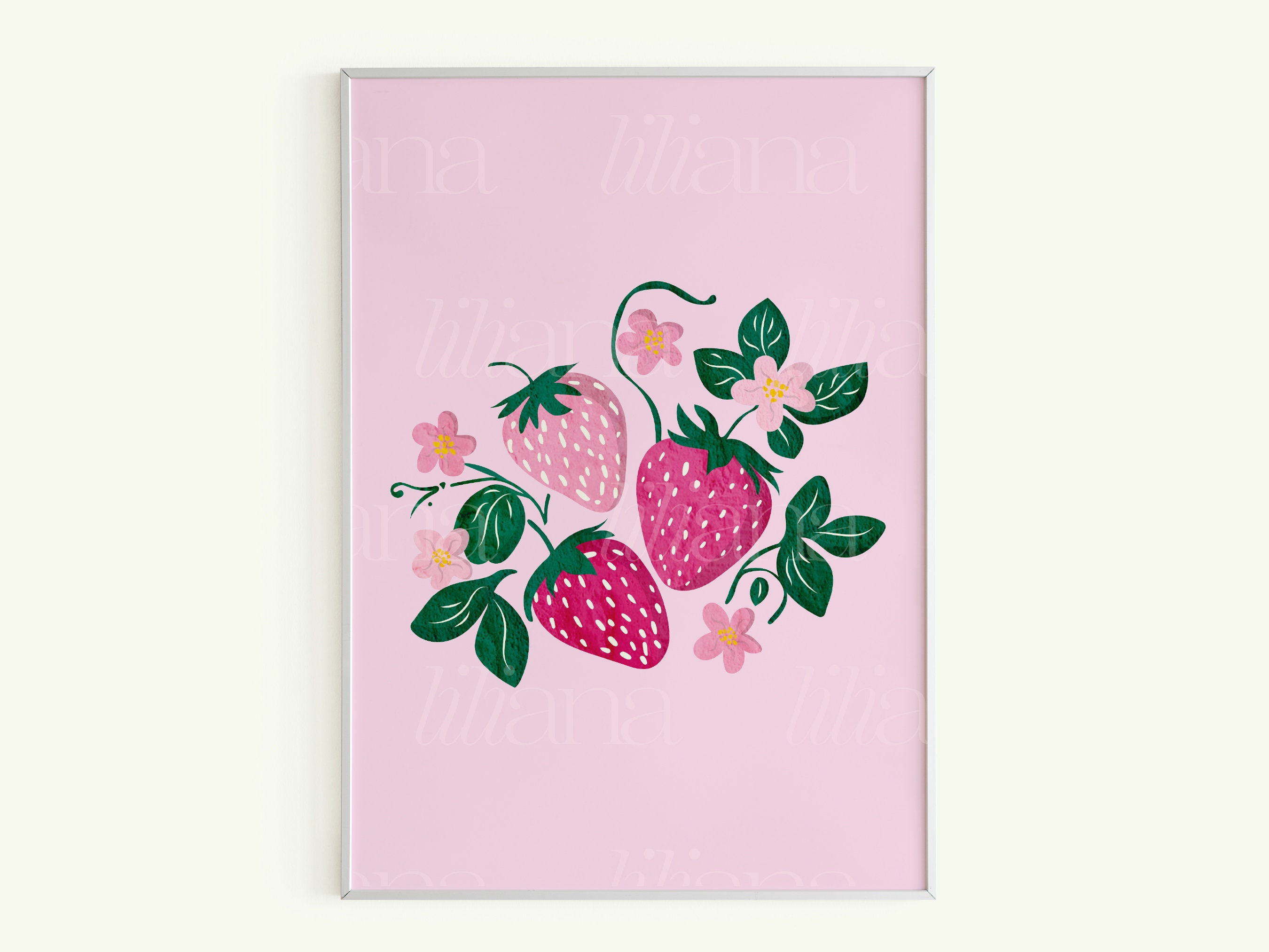 Cute Strawberries & Flowers SVG Illustration Cottage Core Strawberry ...