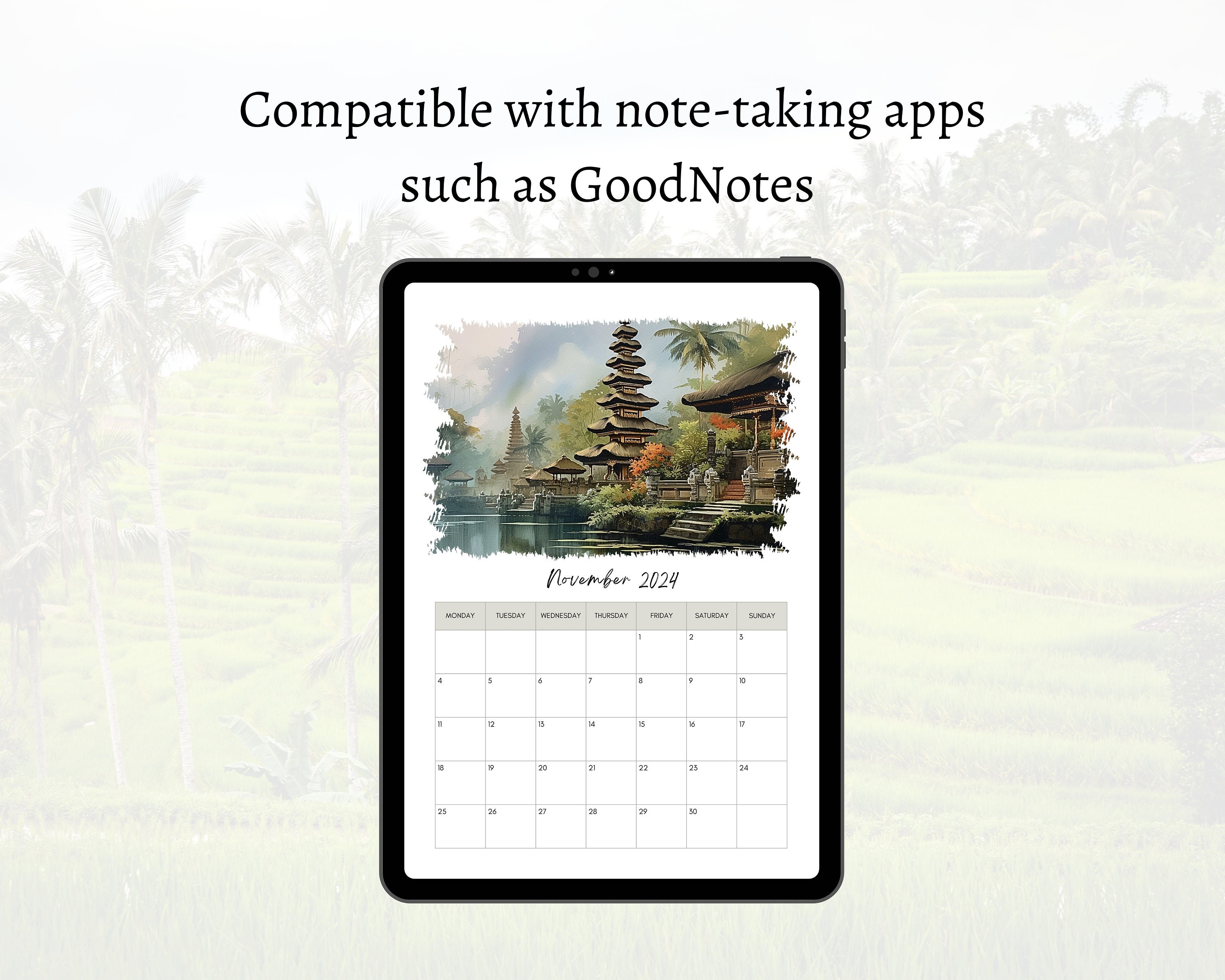 Printable Calendar 2024 Inspired by Bali, Digital Calendar, Wall ...