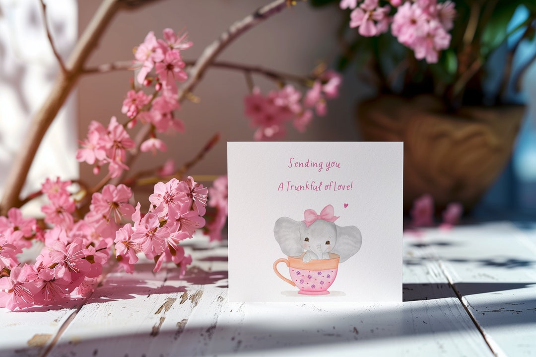 Printable Greeting Card With Cute Elephant in Watercolor Style, Hand ...
