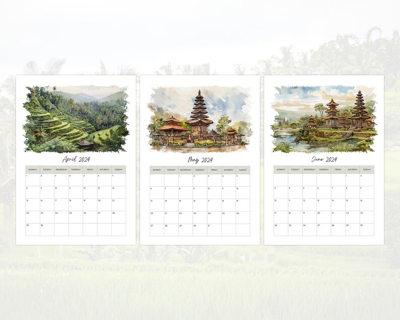 Printable Calendar 2024 Inspired by Bali, Digital Calendar, Wall ...