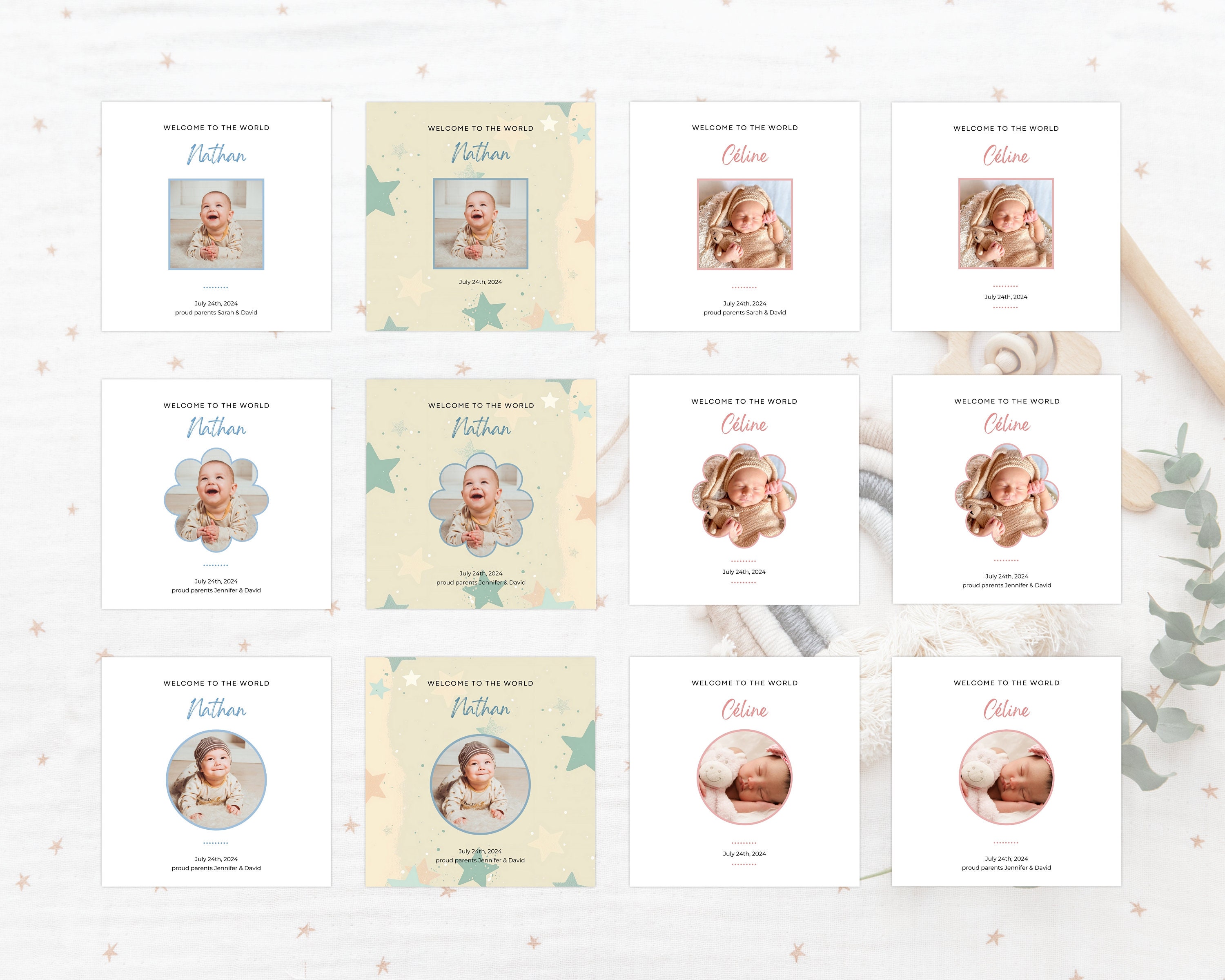 Personalised Printable Digital Newborn Baby Card, Baby Boy, Baby Girl ...