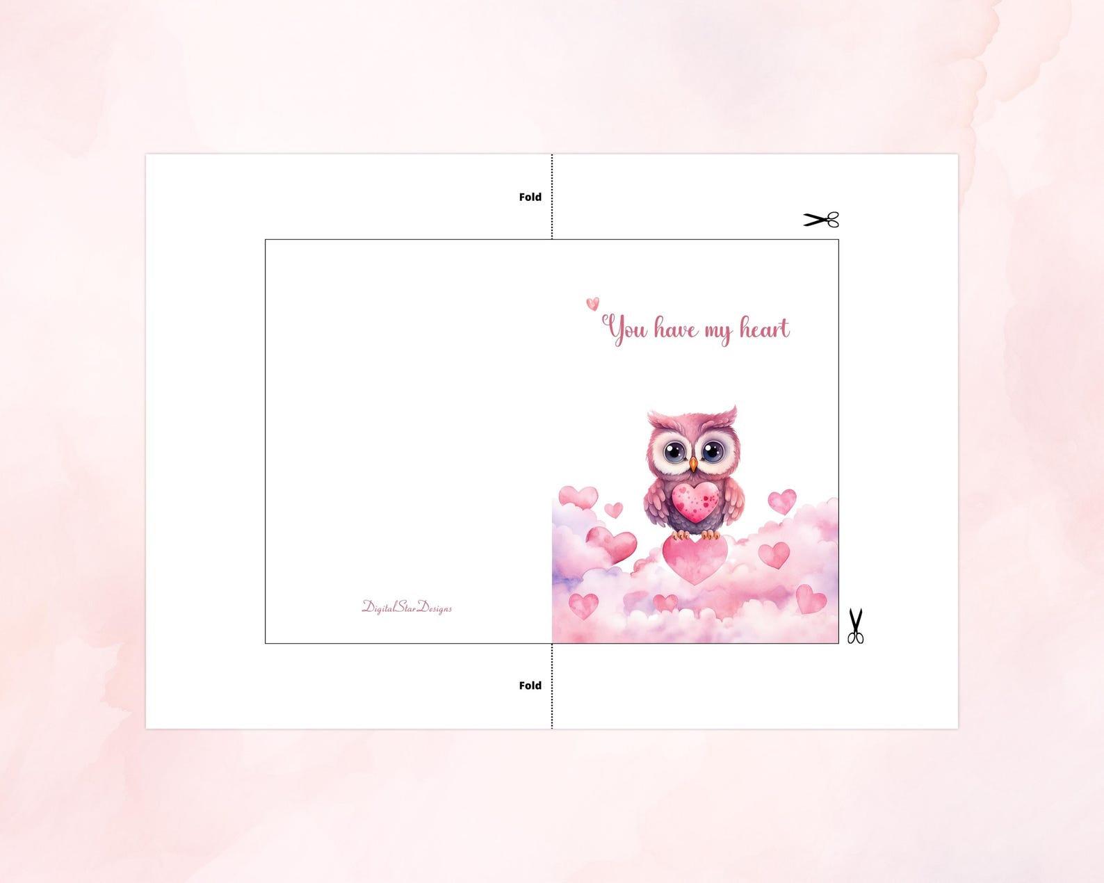 Printable Love Greeting Card With Cute Love Owl on Clouds, Digital Card ...