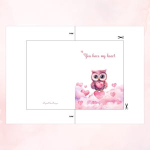 Printable Love Greeting Card With Cute Love Owl on Clouds, Digital Card ...