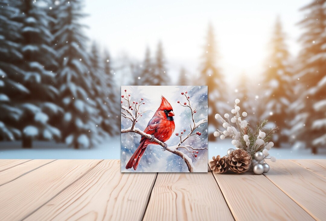 Printable Card With Cardinal Bird in Watercolor Style, Winter Wishes ...