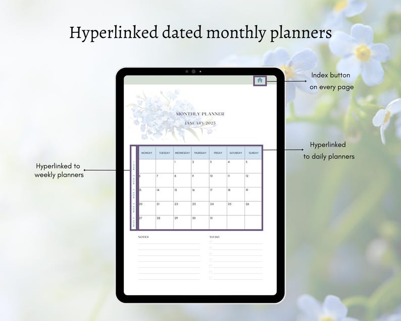 Hyperlinked Dated Digital Planner 2025 With Forget Me Not Flowers - Etsy