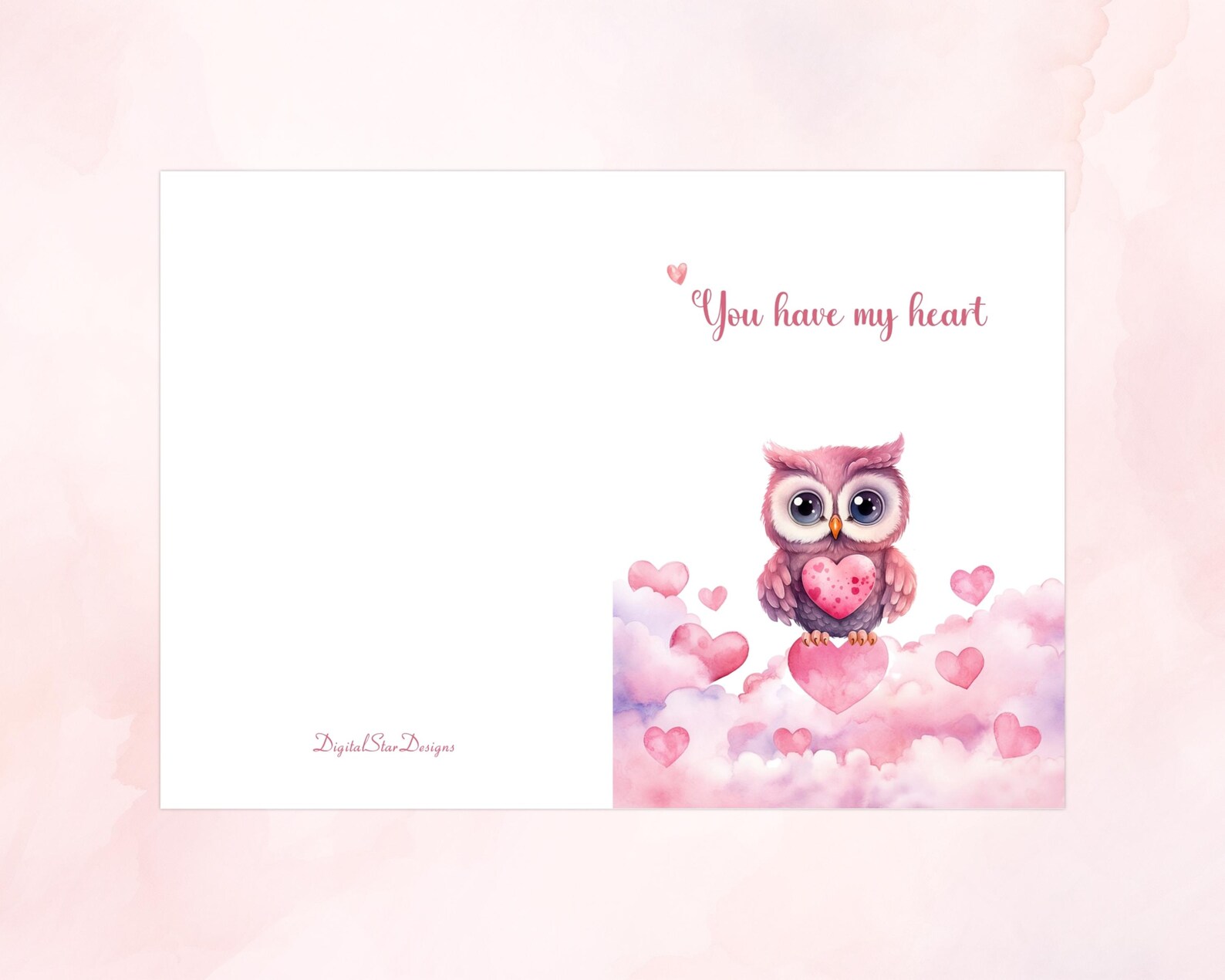 Printable Love Greeting Card With Cute Love Owl on Clouds, Digital Card ...