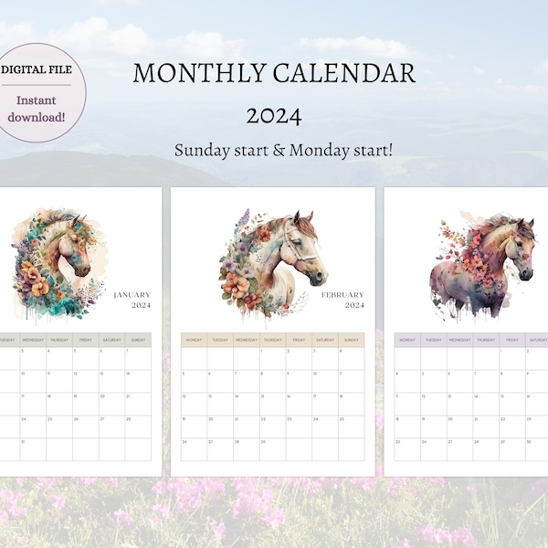 2024 Horses Calendar - Etsy