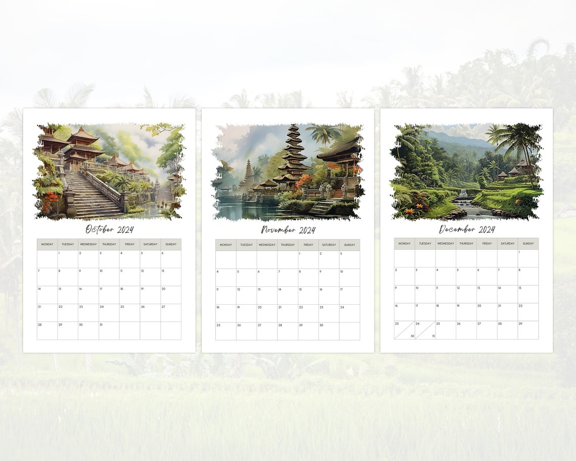Printable Calendar 2024 Inspired by Bali, Digital Calendar, Wall ...