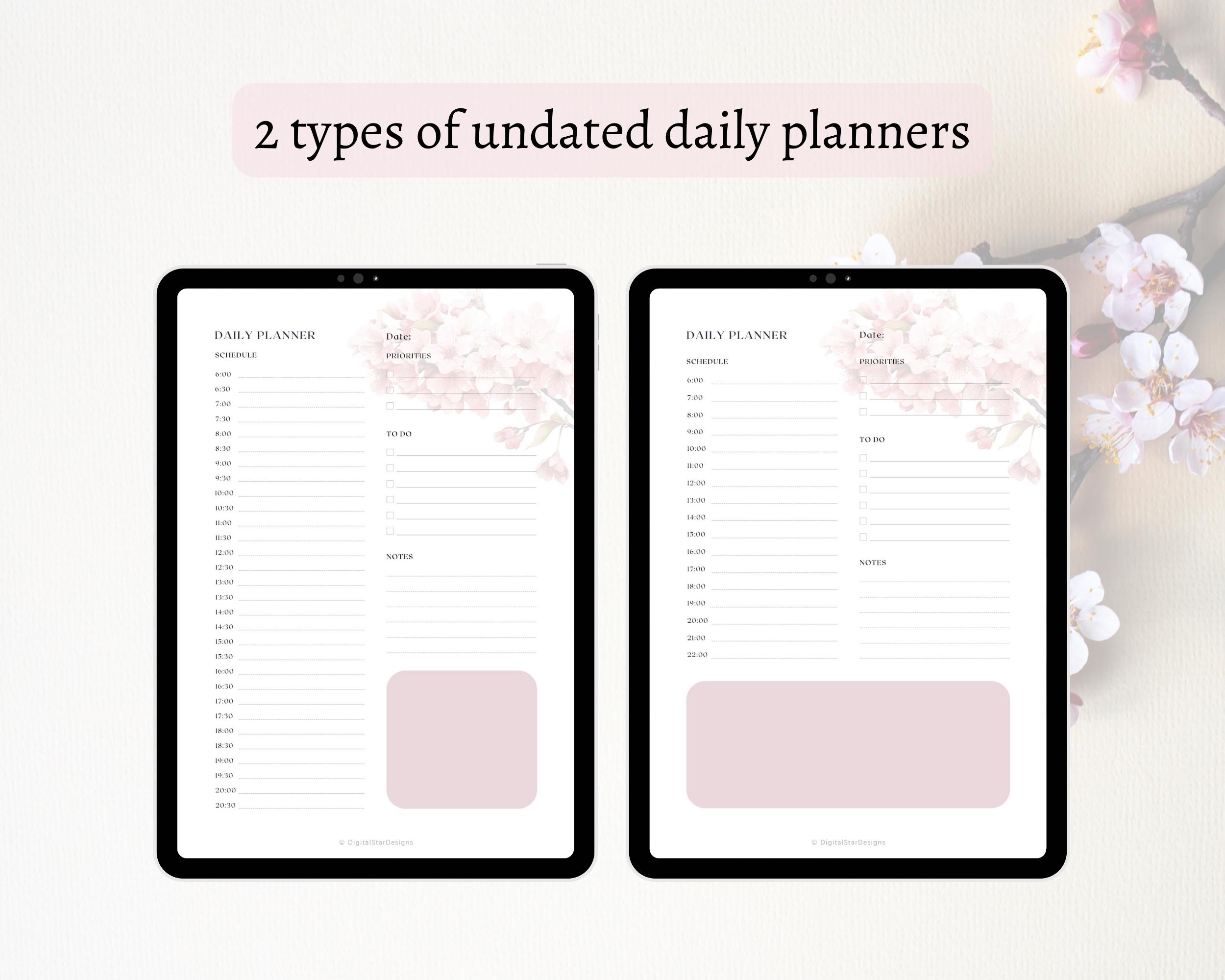Digital Planner With Cherry Blossoms, Undated Planner, With and Without ...