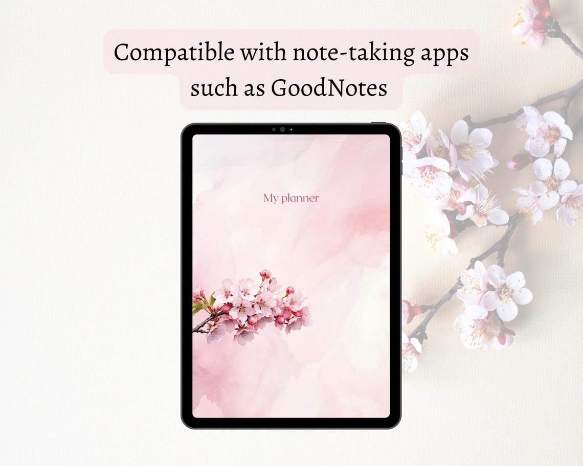 Digital Planner With Cherry Blossoms, Undated Planner, With and Without ...