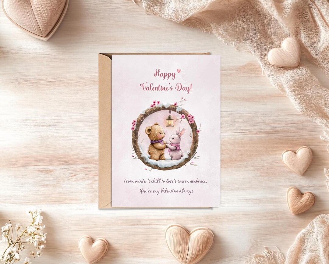Printable Valentine's Day Card, Cute Bear and Bunny, Love Card, Digital ...