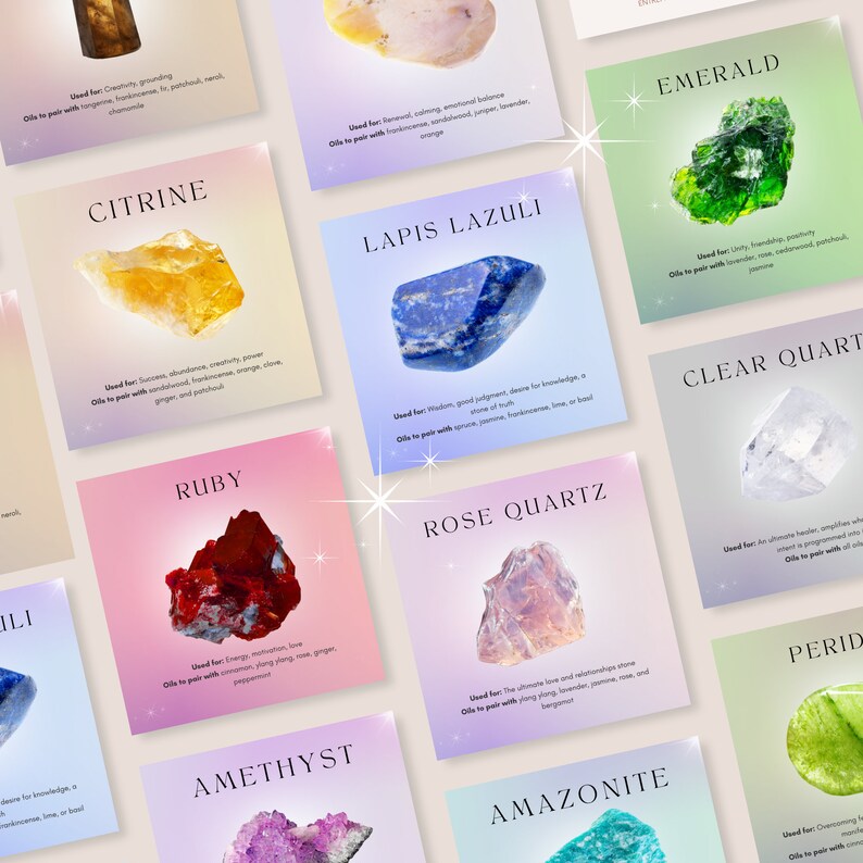 Healing Crystals Gemstones Printable Cards, Digital Flashcards ...