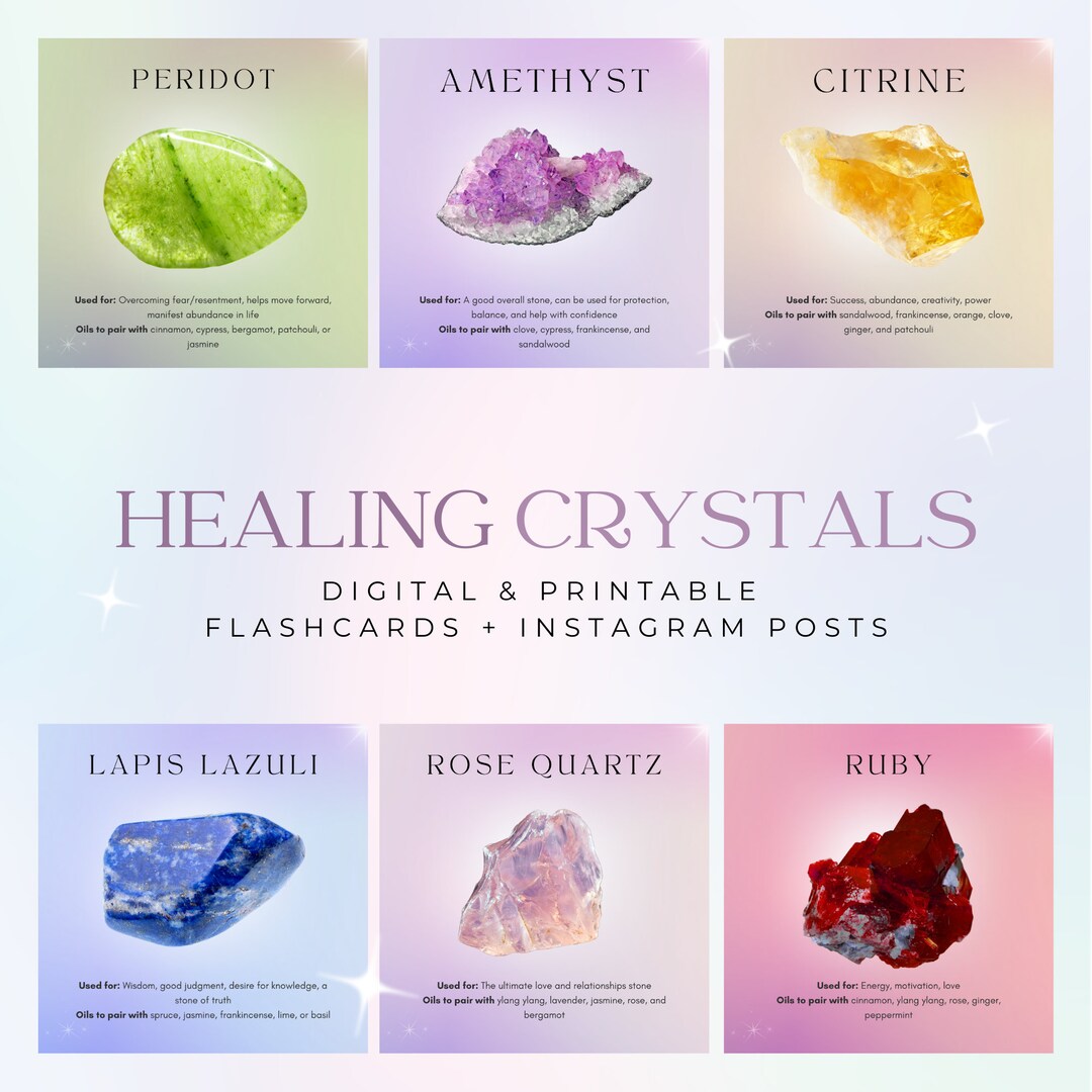Healing Crystals Gemstones Printable Cards Digital - Etsy
