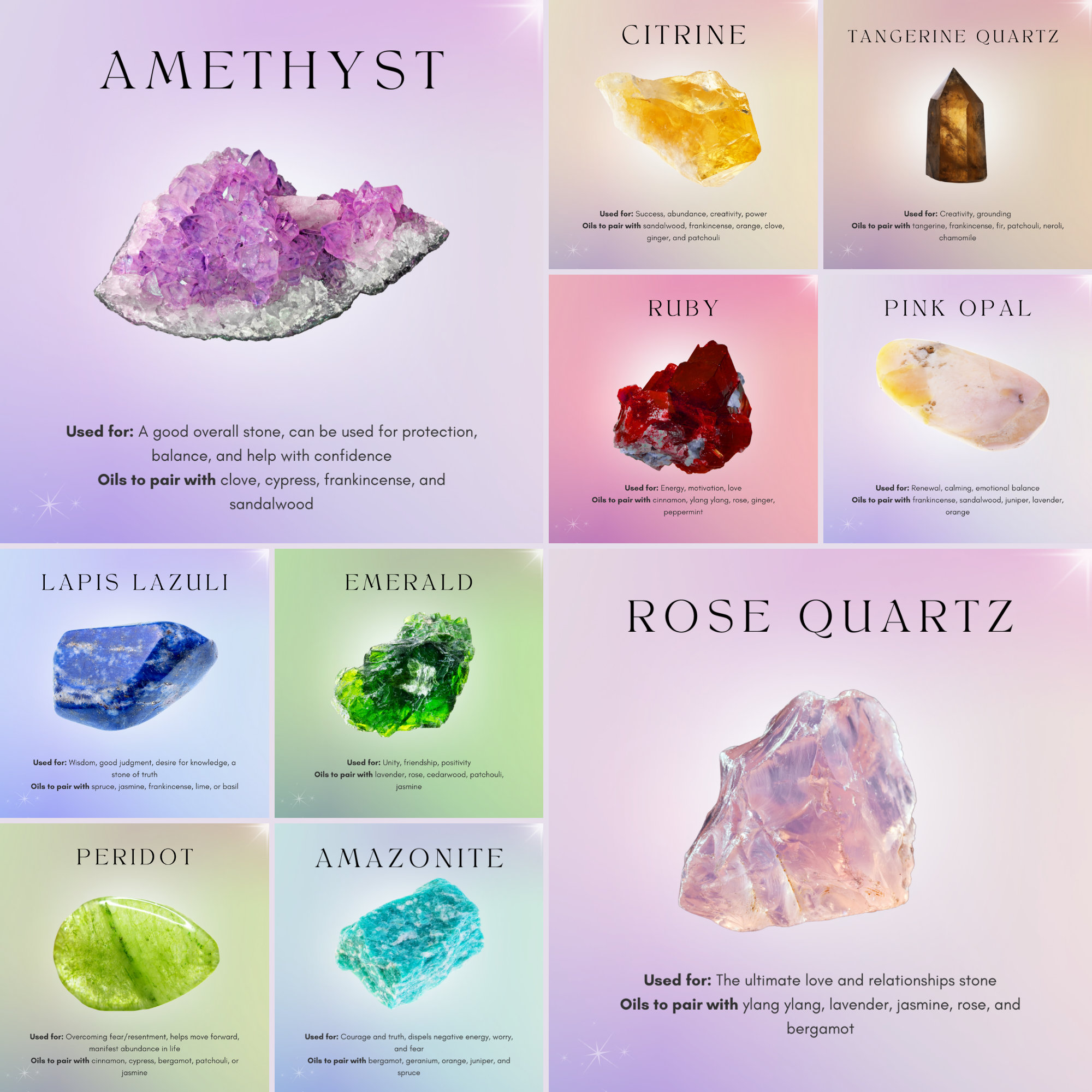 Healing Crystals Gemstones Printable Cards, Digital Flashcards ...