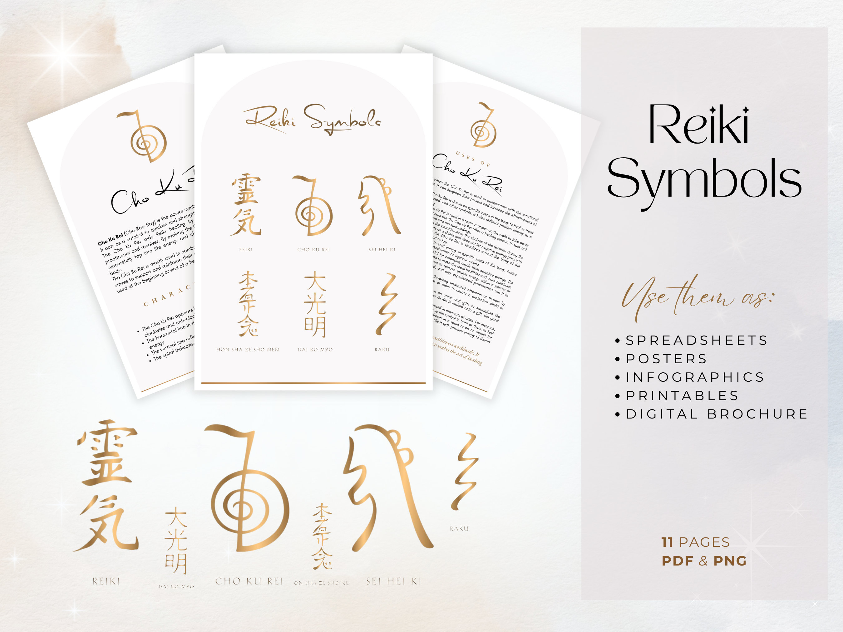 Reiki Symbols Spreadsheet, Reiki Printable Poster, Gold Reiki Symbols ...