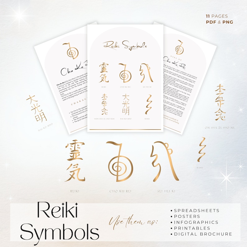 Reiki Symbols Spreadsheet, Reiki Printable Poster, Gold Reiki Symbols ...