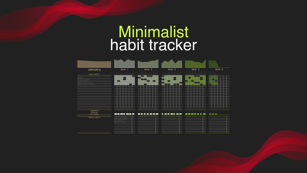 Minimalist Excel Habit Tracker, Daily Planner, Monthly Planner - Green ...