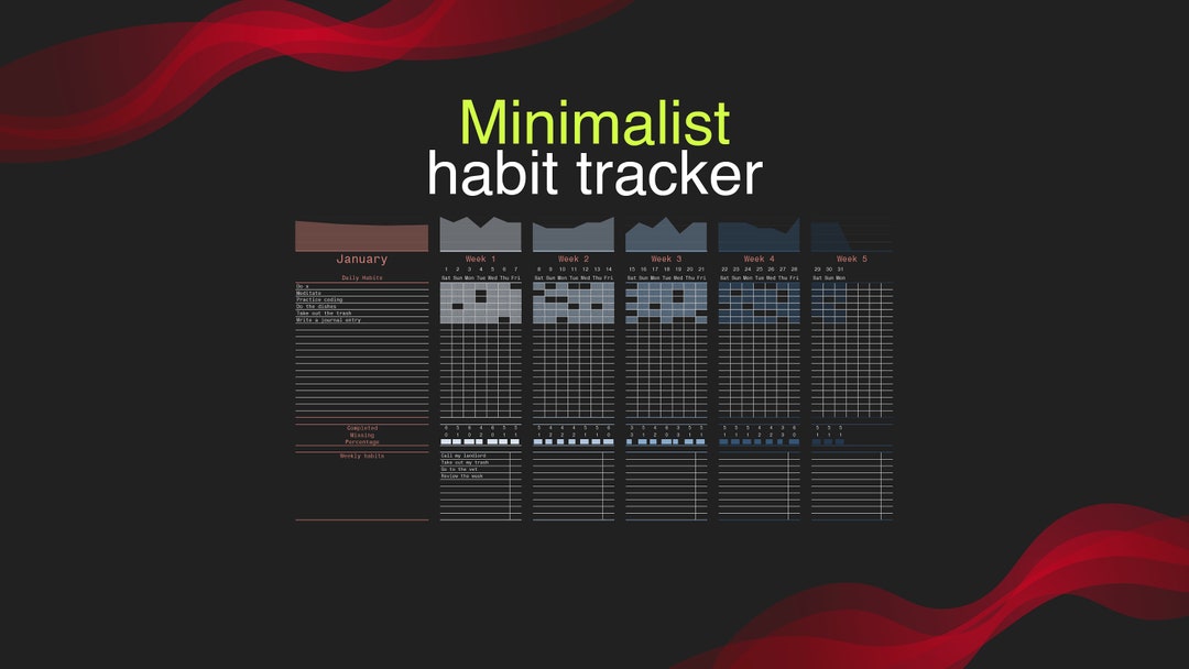 Minimalist Excel Habit Tracker, Daily Planner, Monthly Planner - Blue ...