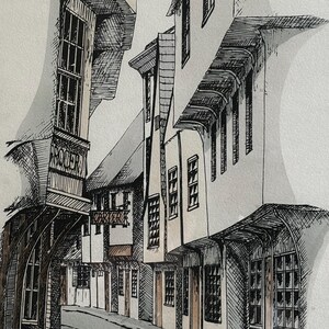 Vintage Pen and Ink Drawing of York Shambles, Framed and Signed James ...
