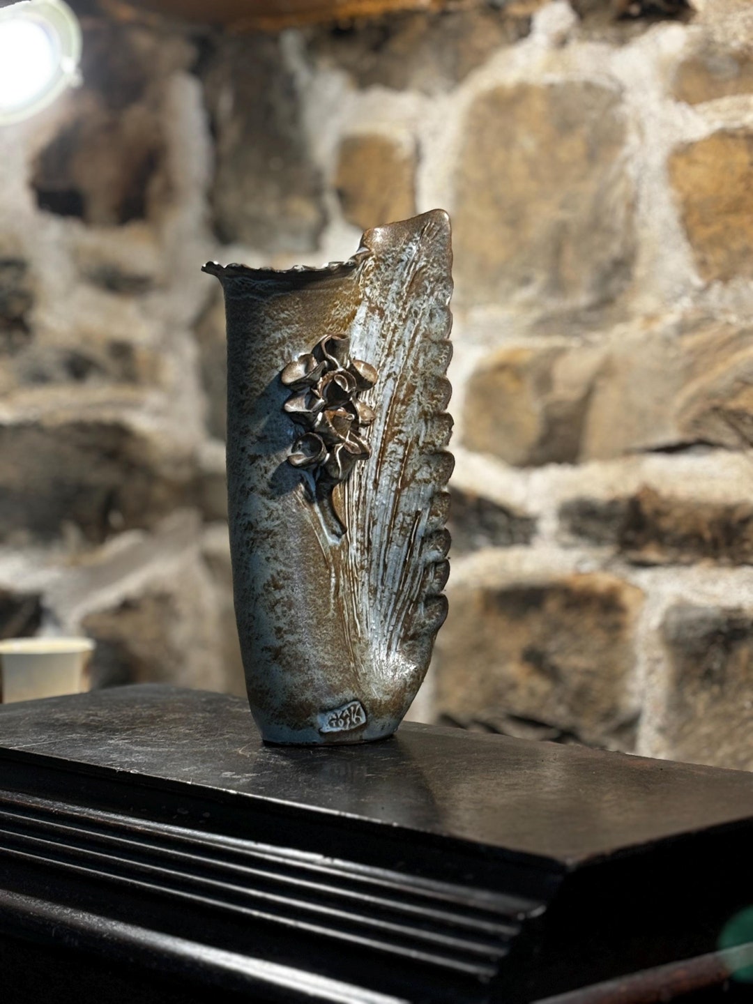 Vintage Christopher Crete Handmade Art Studio Pottery Grey Floral Birds ...