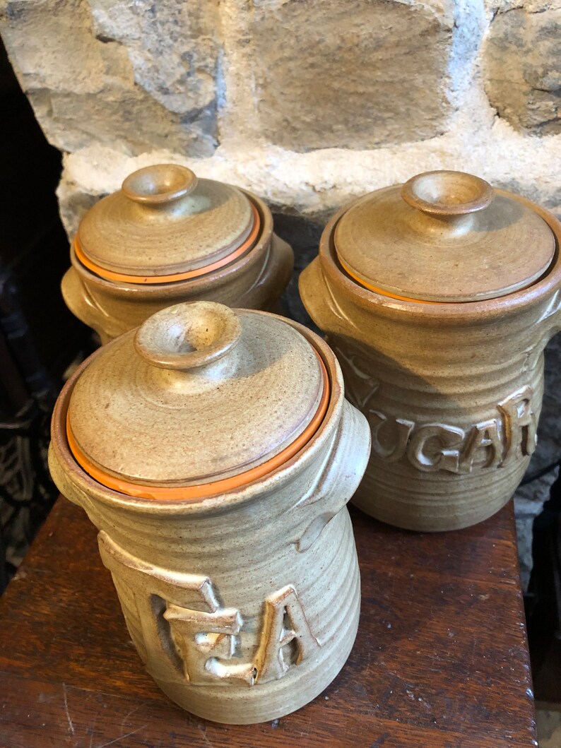 Vintage 70s Tea Coffee and Sugar Storage Jars by Stanion Pottery ...