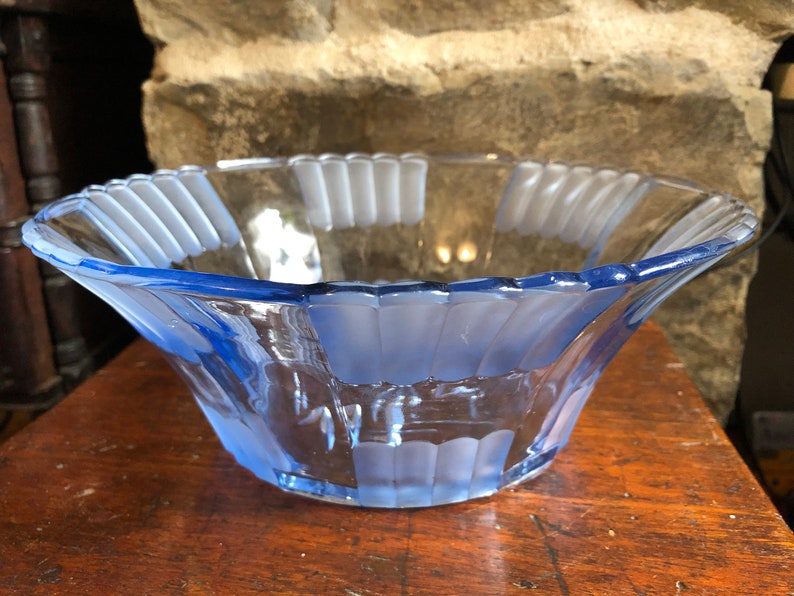 Vintage Large Blue Glass Bowl Art Deco Brockwitz Meissen Pattern ...