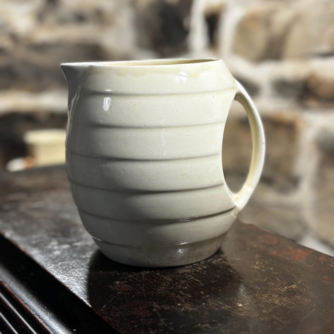 Vintage Art Deco Jug Vase Barrel Shape in Cream Buttermilk With ...