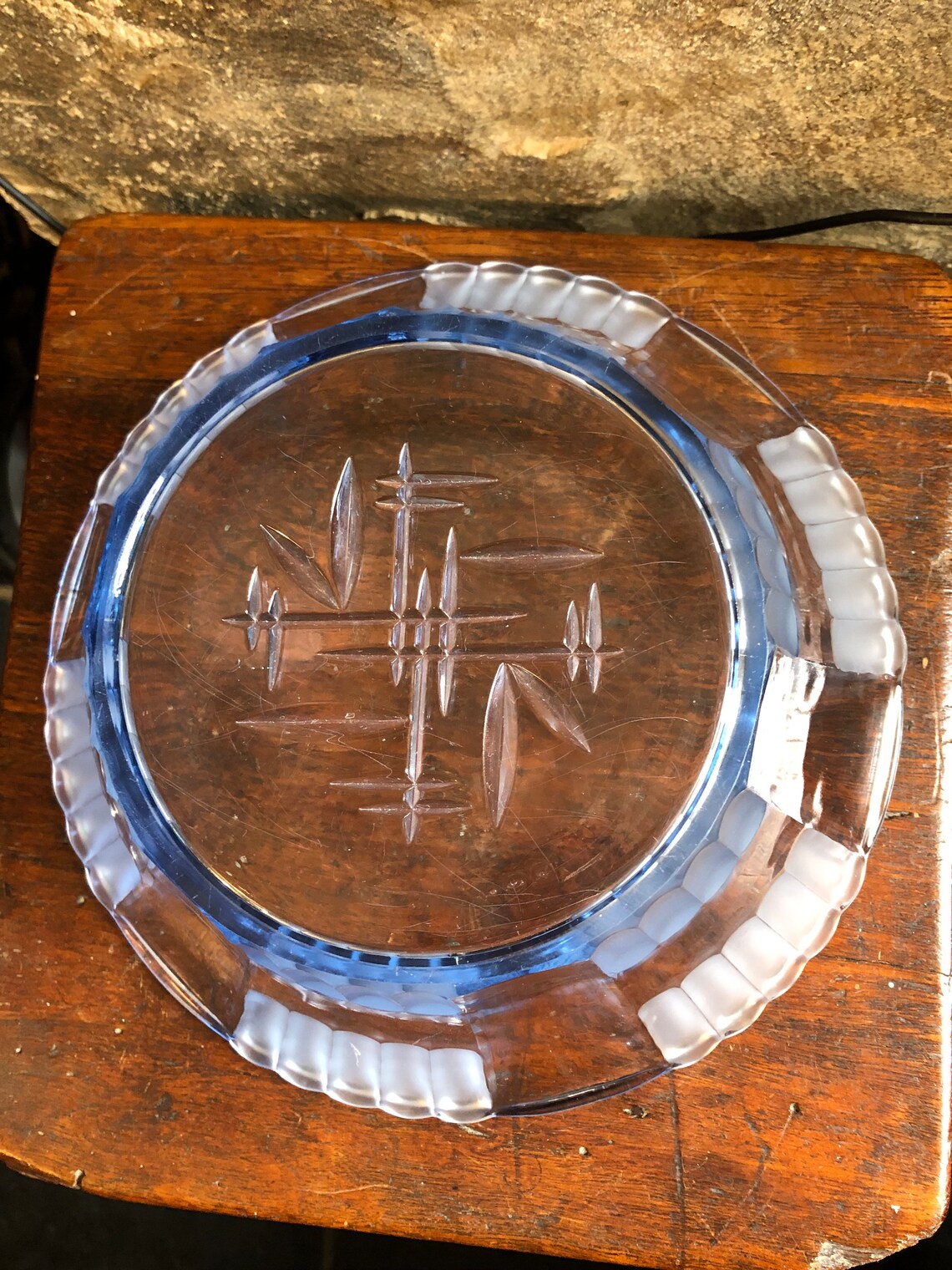 Vintage Large Blue Glass Bowl Art Deco Brockwitz Meissen Pattern ...