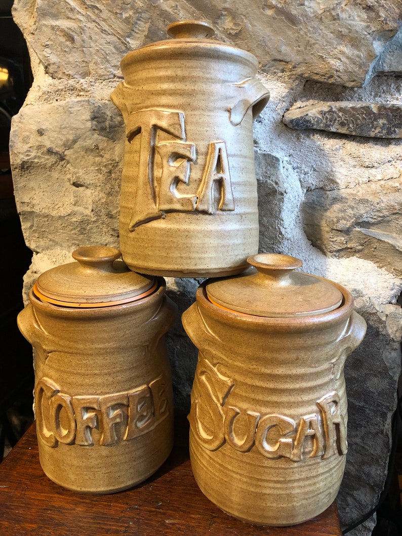 Vintage 70s Tea Coffee and Sugar Storage Jars by Stanion Pottery ...