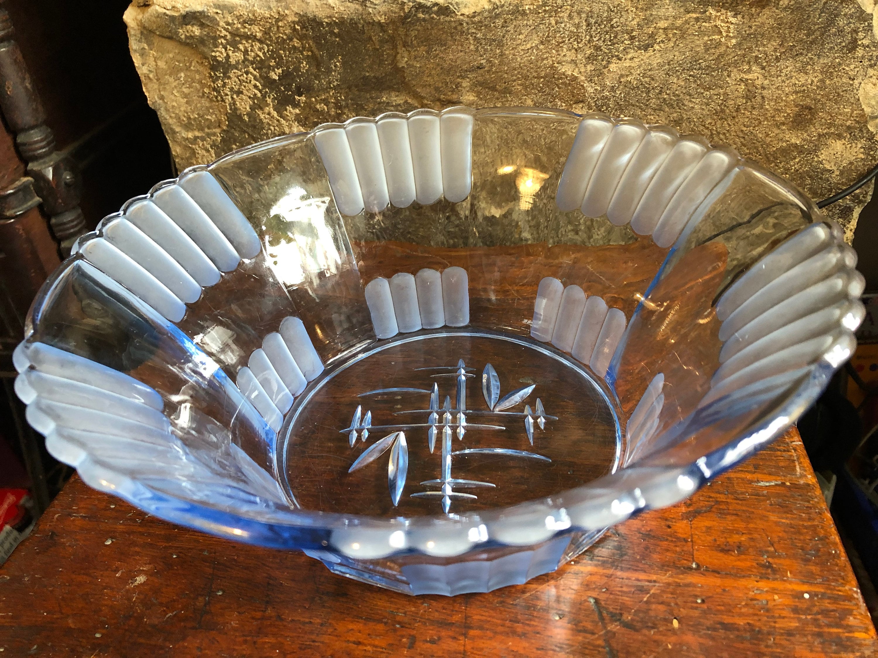 Vintage Large Blue Glass Bowl Art Deco Brockwitz Meissen Pattern ...