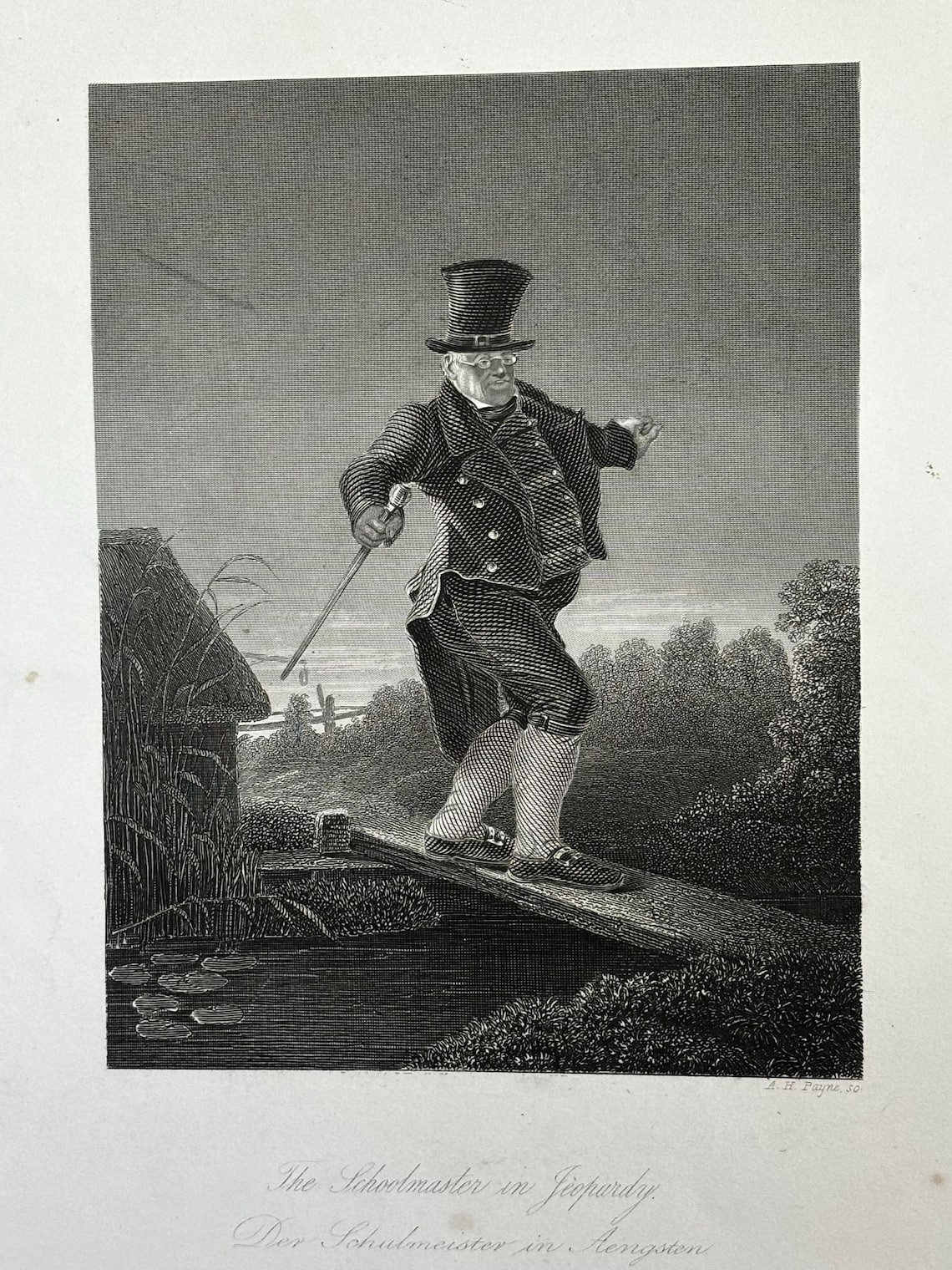 Antique Unframed Victorian Print: the Schoolmaster in Jeopardy, 1845 ...
