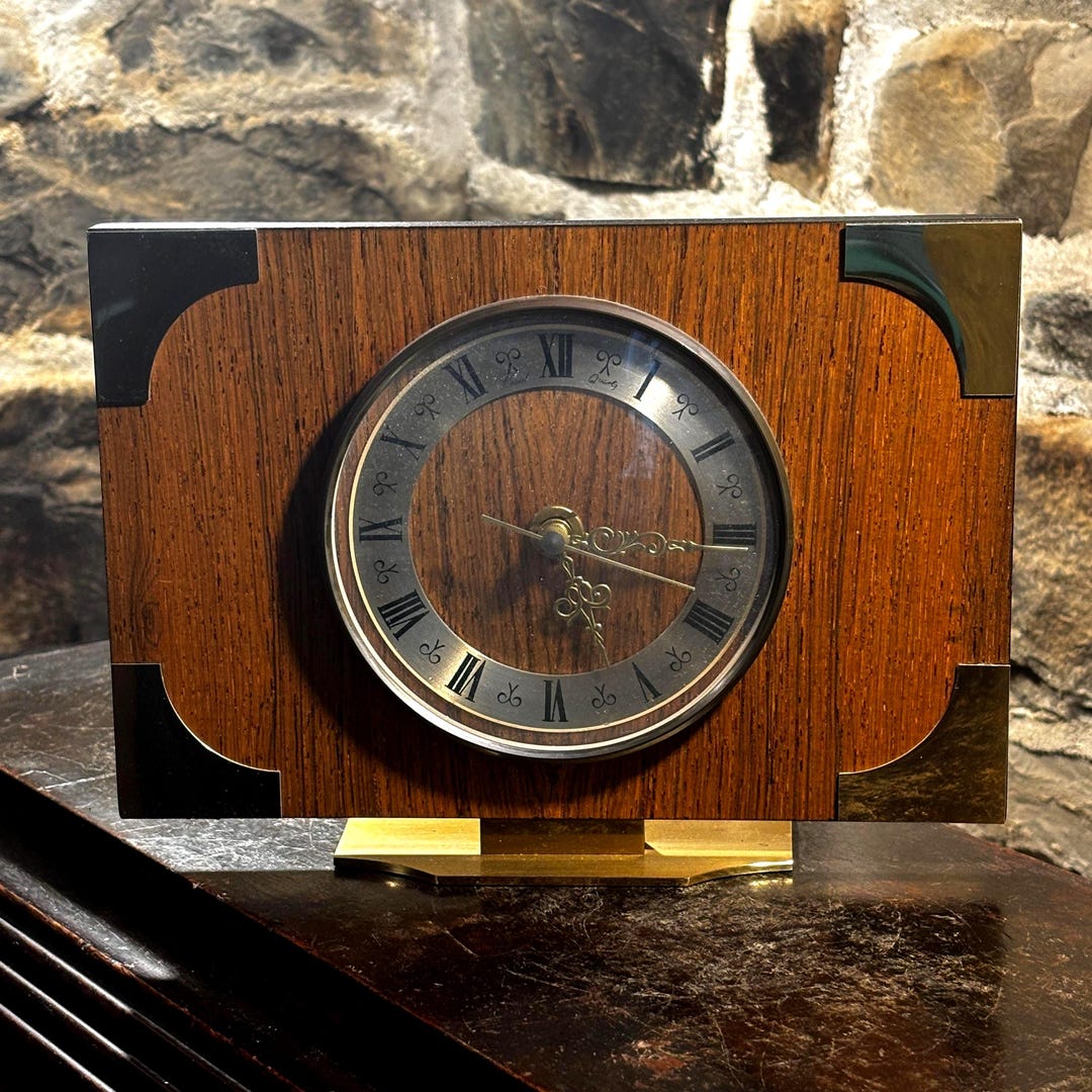Vintage Mantel Clock 1970s Bentima Electric With Wooden Case, Brass ...