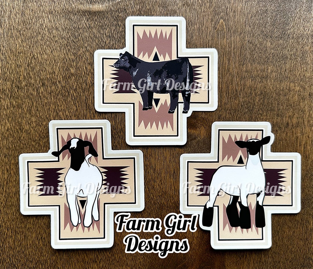 Livestock Neutral Aztec Stickers | Black Headed Show Goat | Angus Steer ...