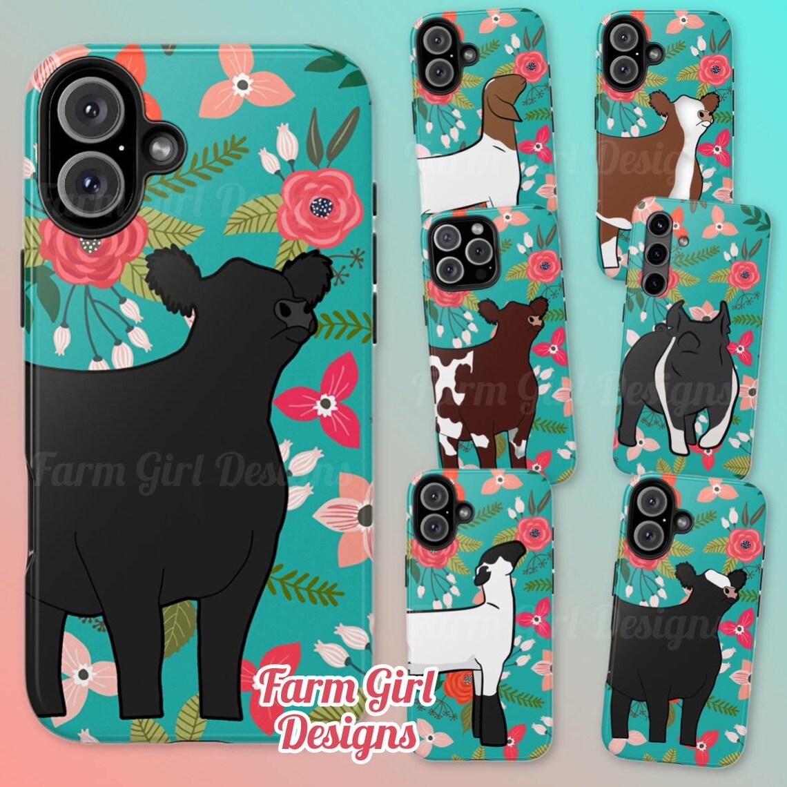 Livestock Floral on Teal Tough Phone Cases | iPhone Samsung Google - Etsy