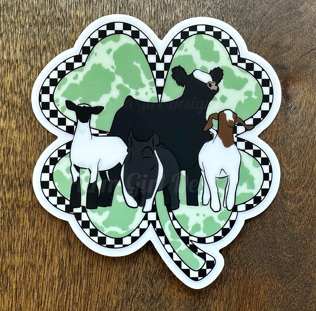 Livestock Cow Print & Checkered Four Leaf Clover Sticker | Cattle ...