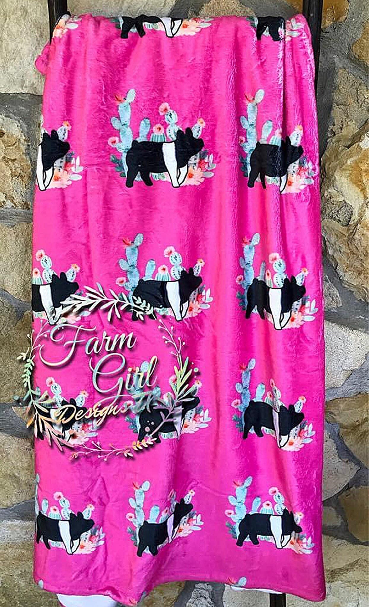 Hamp Pig With Floral Cactus Minky Blanket 50 X 60 - Etsy