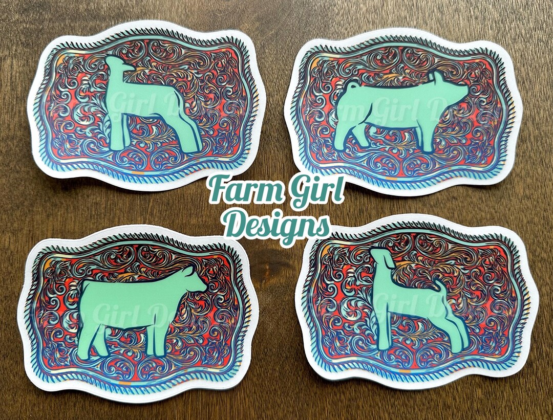 Livestock Belt Buckle Stickers | Steer | Lamb | Goat | Pig - Etsy