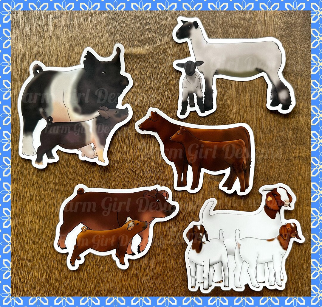 Livestock Pairs Stickers | Cow Calf | Sow Piglet | Ewe Lamb | Doe Kids ...
