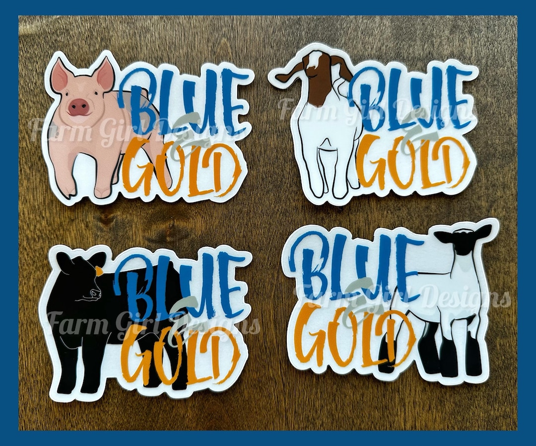 Livestock Blue & Gold Stickers FFA Goat Lamb Angus Heifer Pig ...