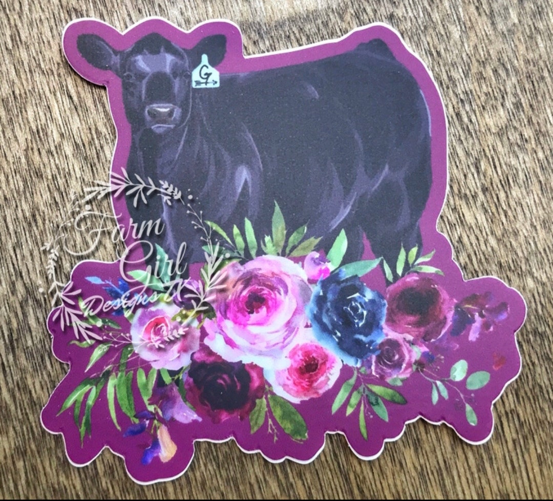 Angus Heifer With Fall Floral Sticker - Etsy