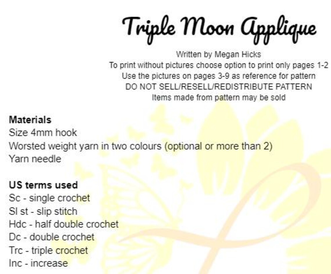 Triple Moon Applique Crochet Pattern - Etsy