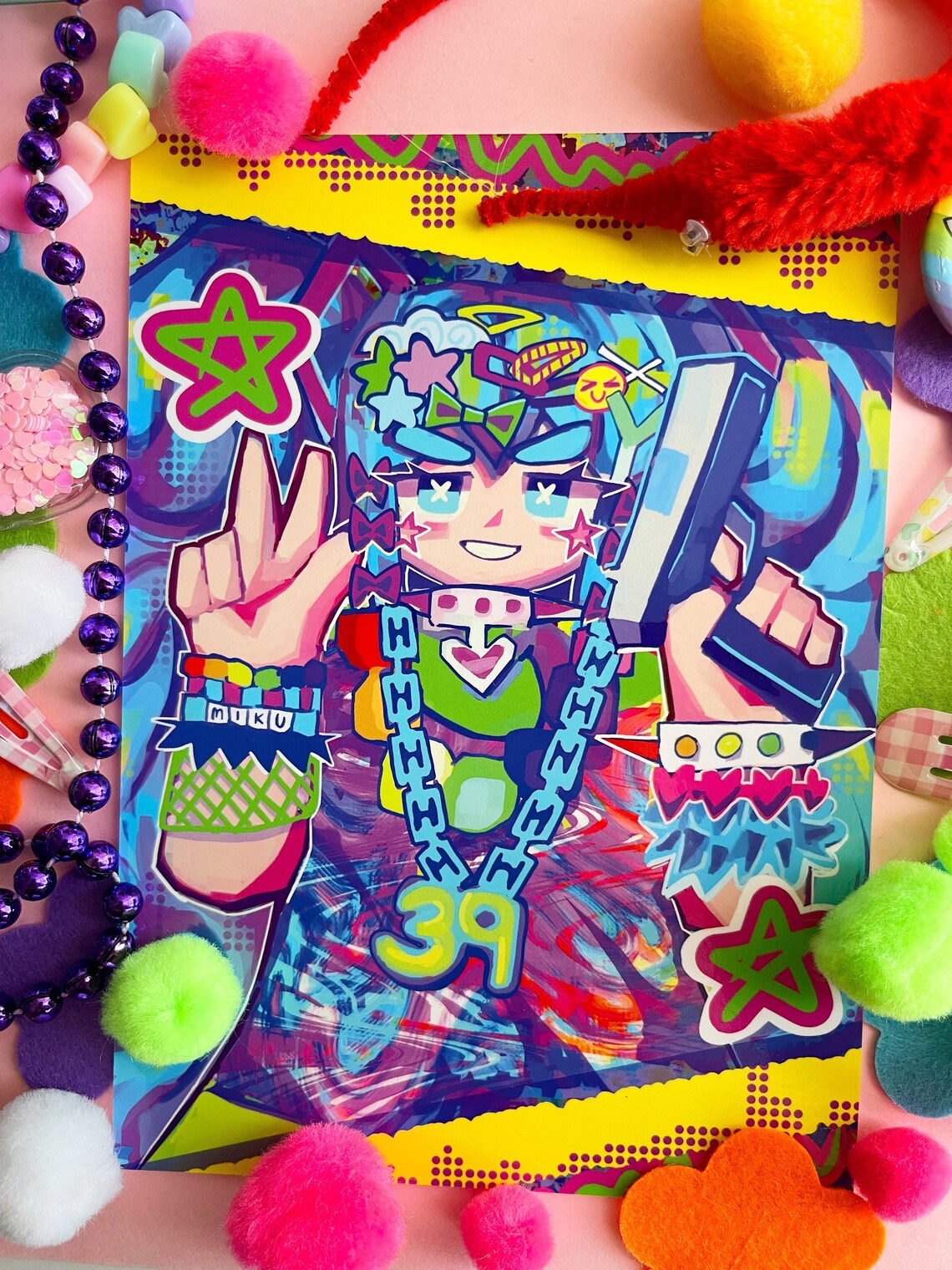 Hatsune Miku Art Print Miku in Decora Kei 5x7 In - Etsy