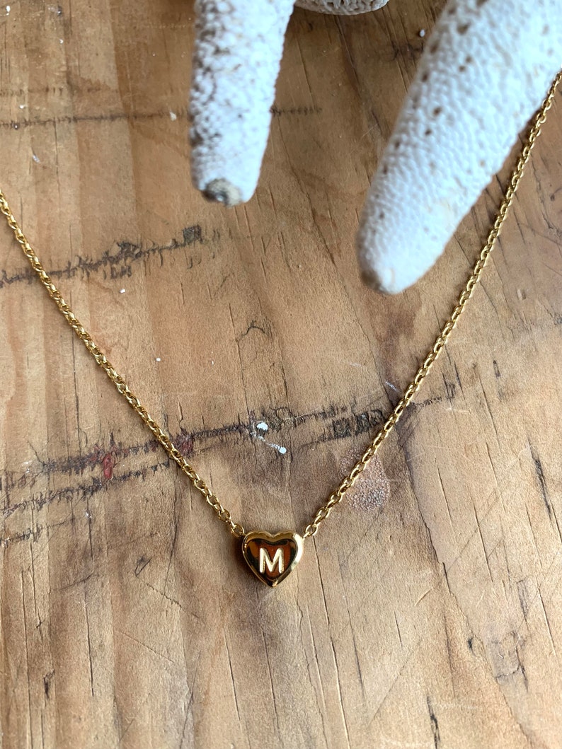 Letter M, Initial M, Tiny Heart Initial Necklace, 18K Gold Necklace ...
