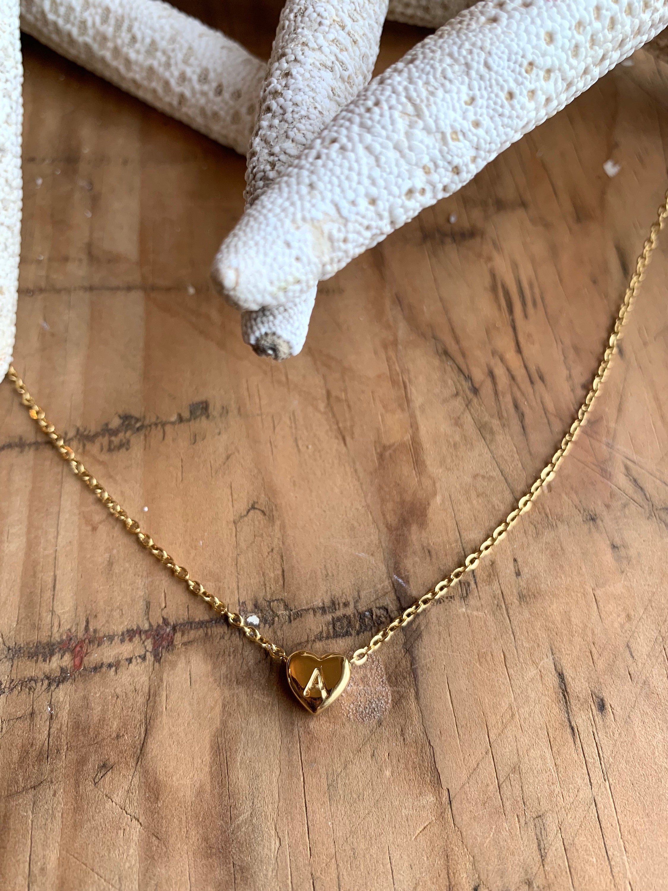 Letter A, Initial A, Tiny Heart Initial Necklace, 18K Gold Necklace ...