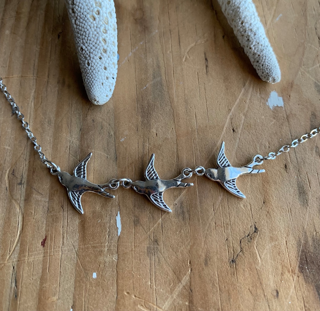 Three Birds Necklace, Seabird Necklace, Bird Jewelry, Nature Jewelry ...